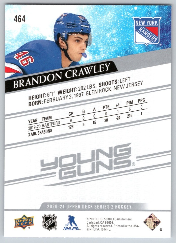 BRANDON CRAWLEY RC YOUNG 2020-21 UPPER DECK 20-21 NO 464 35221 | eBay