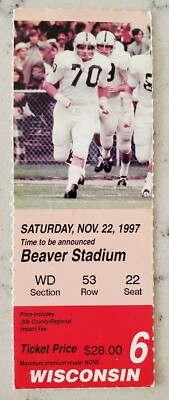 Penn State Wisconsin Badgers Football Ticket Stub 11/22 1997 Enis 2 TD ...