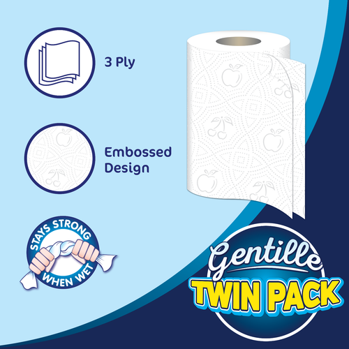 24 Kitchen Roll Gentille Twin, 3PLY Towel Paper, Extra Thick & Strong ...
