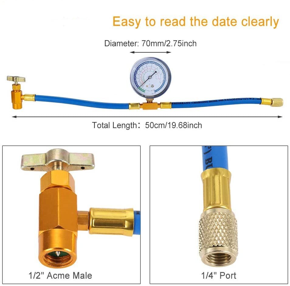R134a Charging Hose with Gauge BPV31 Piercing Valve Adapter Kit A/C ...