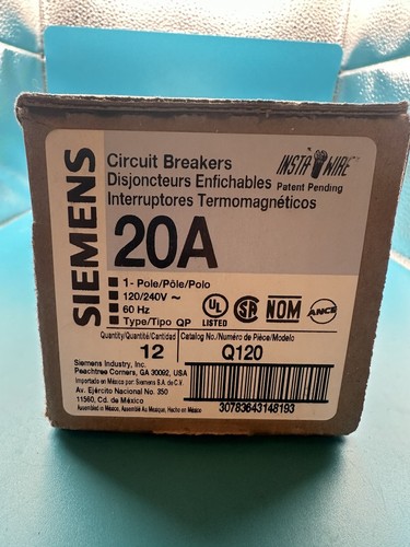 Siemens ITE Q120 Singe Pole 20A Stab In Breaker Box of 12 NEW Breakers ...