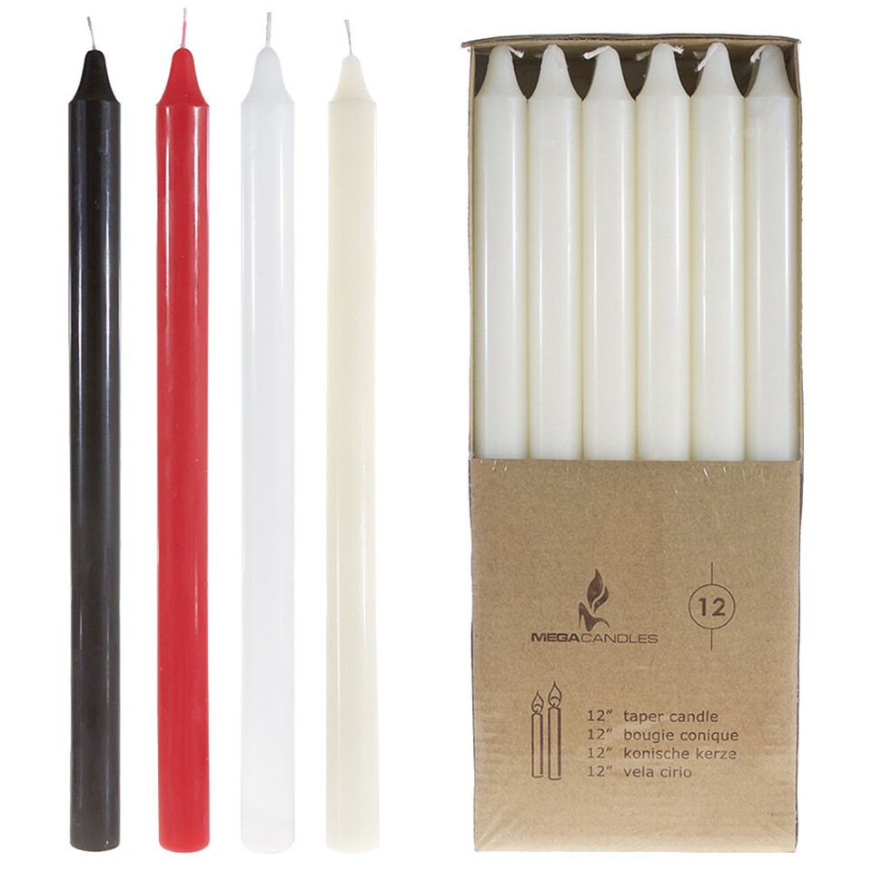 Mega Candles - Unscented 12" Straight Taper Candles - White, Set of 12 ...