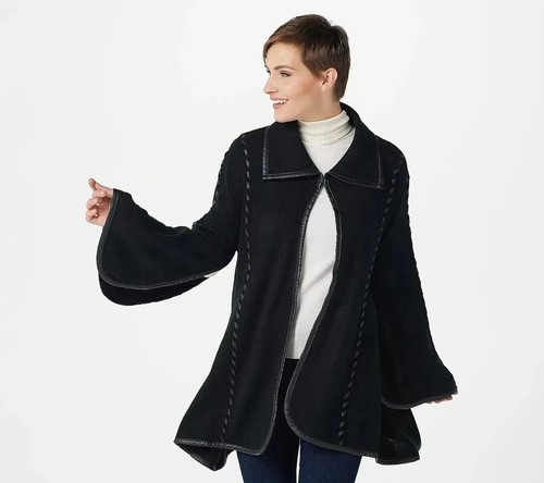 Patricia Nash Knit Cape with Whipstitch Detail Black Plus Size 2X / 3X ...