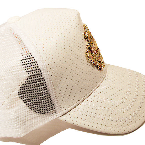 Mexico Trucker Snapback Hat White Artificial Perforated Leather Gold badge Cap | eBay