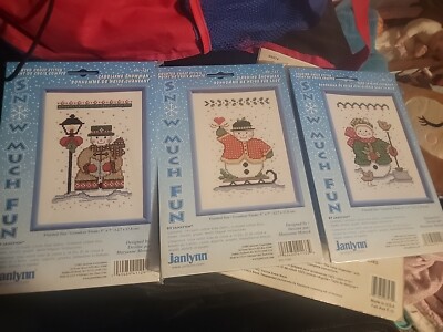 Lot Of 3 Cross Stitch Kit w Frame - Janlynn Snow Much Fun - 5 x 7 BN ...