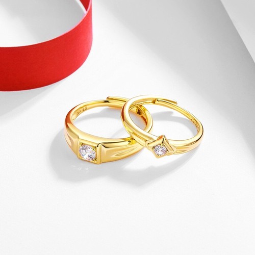 Couple's Matching Promise Ring 24K Gold Plated Adjustable Fit Wedding ...