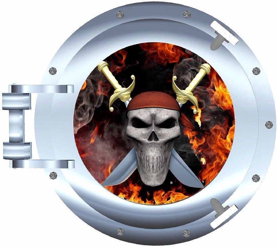 Fire flame pirate skull porthole decal Camper RV motor home mural ...