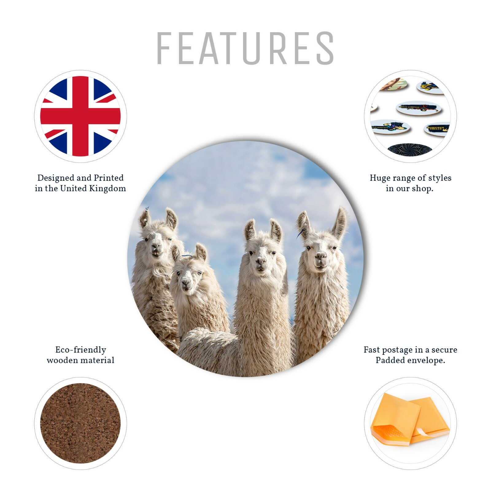 1 x Cute Funky Llamas - Round Coaster Kitchen Student Kids Gift #16805 ...