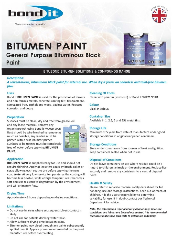 Bond IT - Bitubond Range Weatherproofing Bitumen Paint - Black - 5L ...