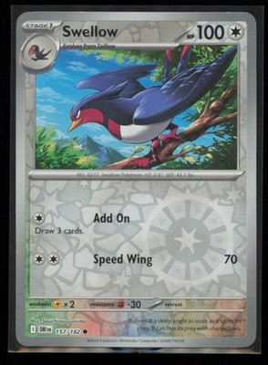 Swellow 157/182 Pokemon Destined Rivals Common Near Mint Reverse Holo ...