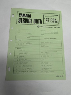 ORIGINAL OEM YAMAHA SERVICE DATA SHEETS MOTORCYCLE SPECIFICATIONS ...