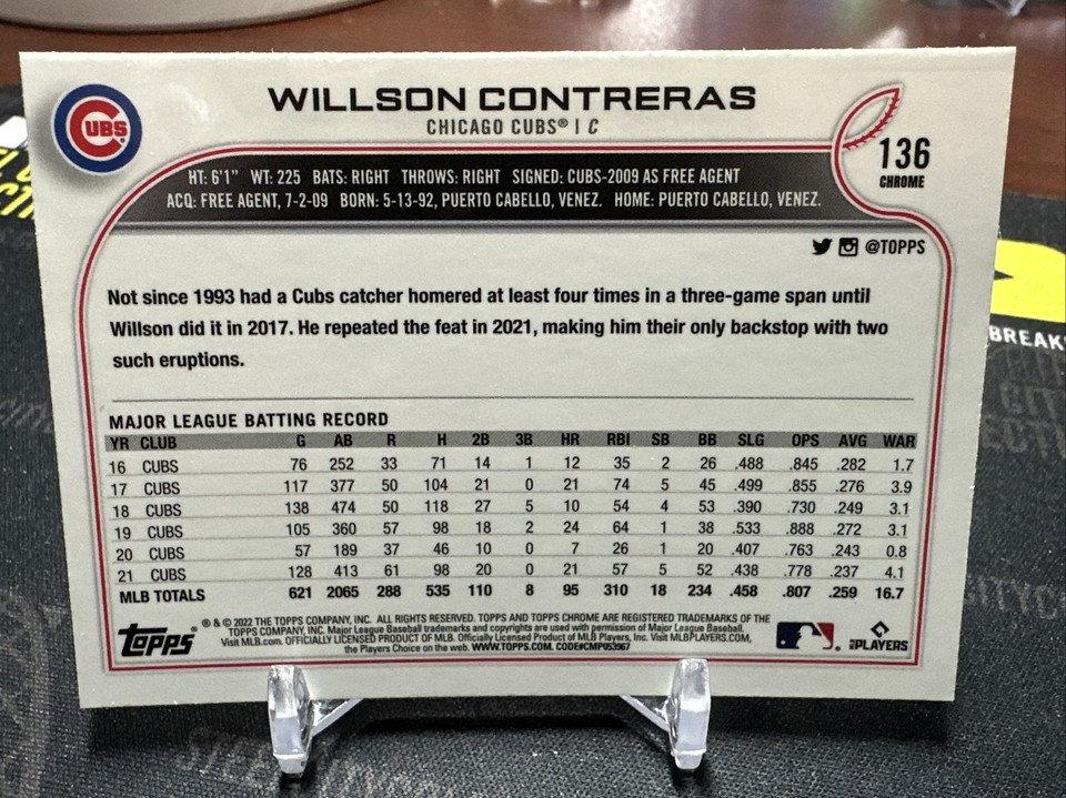2022 Topps Chrome Wilson Contreras Prism Refractor #136 Chicago Cubs | eBay