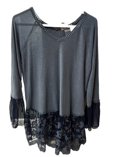 Indigo Thread Co Women's Size L Navy Sweater Knit Long Sleeve Lacy Hem ...