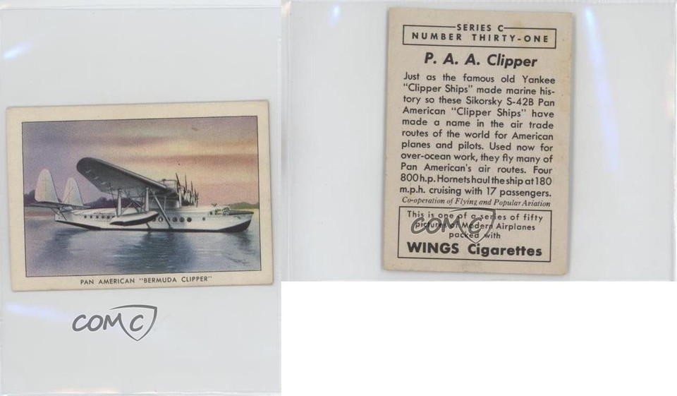 1940-42 Wings Cigarettes Series C T87 Pan American Bermuda Clipper #31 ...