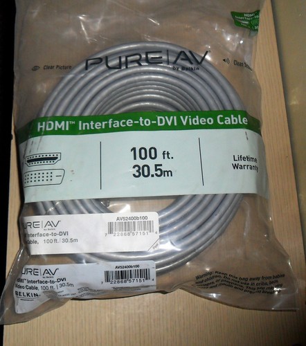 Belkin PureAV ~ 100ft HDMI Interface to DVI Video Cable 722868571514| eBay