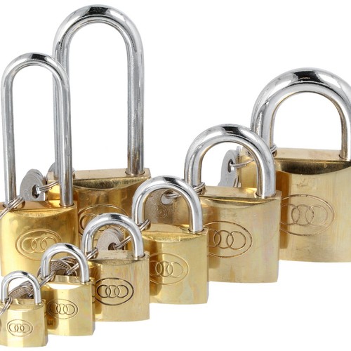 SOLID BRASS TRI CIRCLE PADLOCKS Small-Large Long Steel Shackle Strong ...