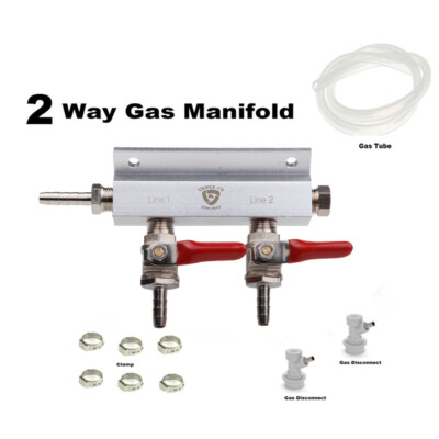 2 Way Gas Manifold Distribution CO2 Splitter Complete Kit DISCONNECT FP ...