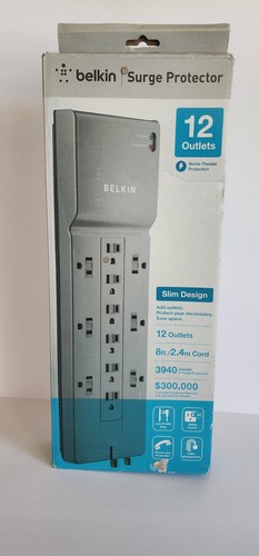 NEW Belkin 12-Outlet computer Power Strip Surge Protector 8 ft cord ...