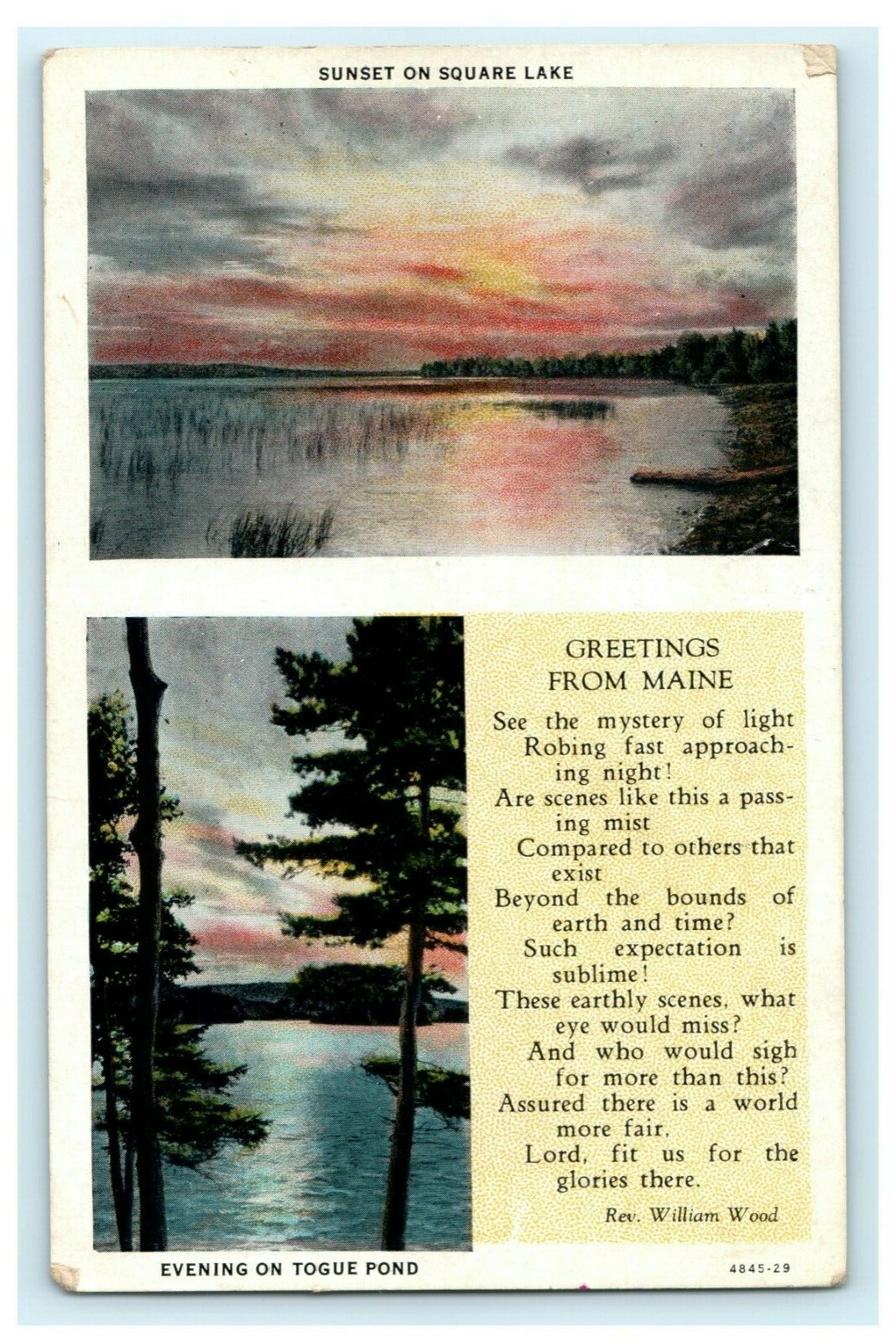 Sunset on Square Lake Poem Maine Tongue Pond Vintage Postcard | eBay