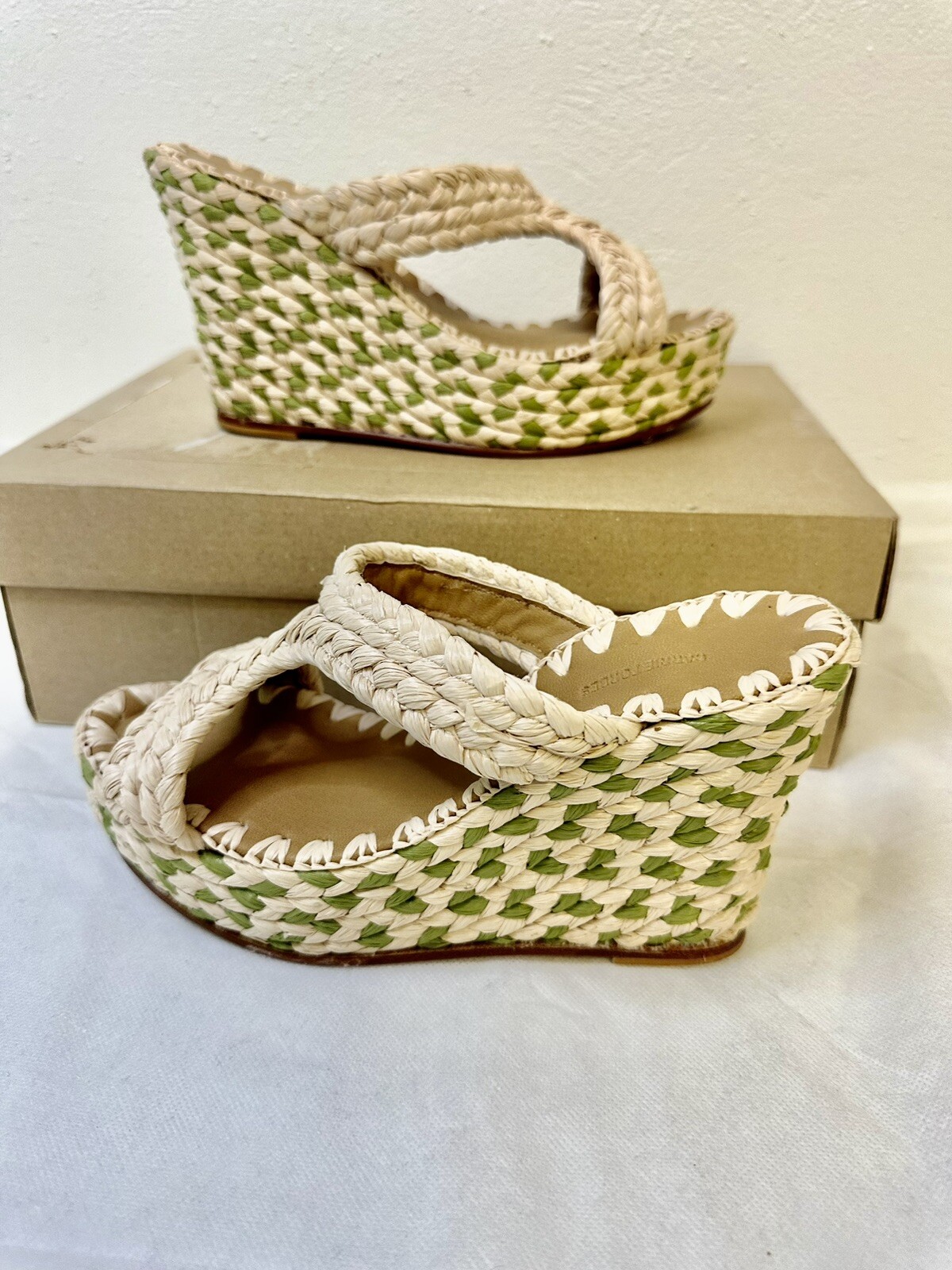 New CARRIE FORBES Natural Raffia Platform Wedge Mules - Size 38 US8 | eBay