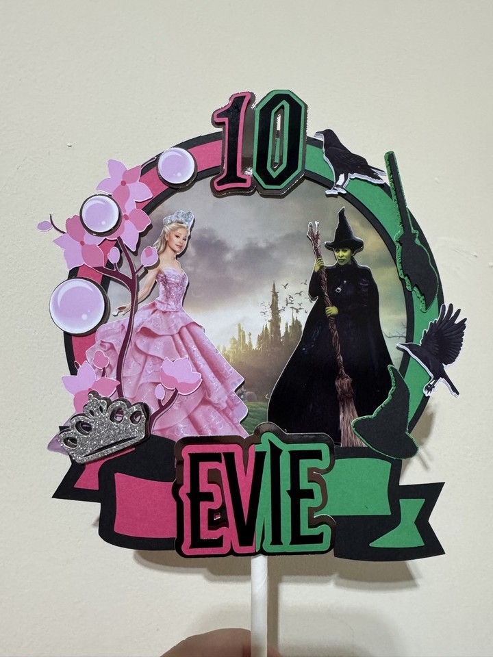 Wicked Cake Topper Personalised Name And Age Pink And Green Glinda ...
