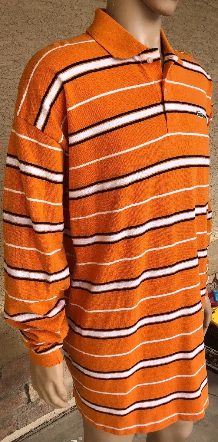 Vintage Lacoste Orange & White Retro Striped Long Sle… - Gem