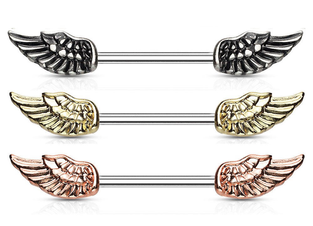 Angel Wings Nipple Piercing 14g 14mm Antique Silver, Gold, Rose Gold ...