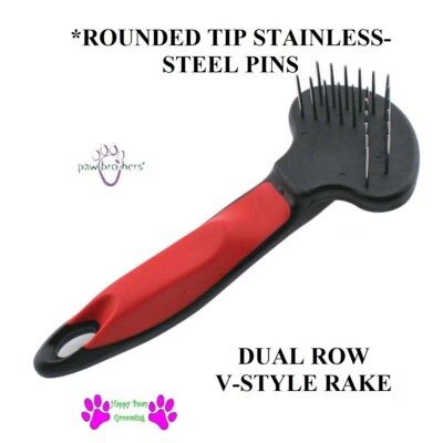 Pet Grooming Dog Cat V-RAKE DOUBLE ROW PIN DEMATTER Comb MAT PICKER ...