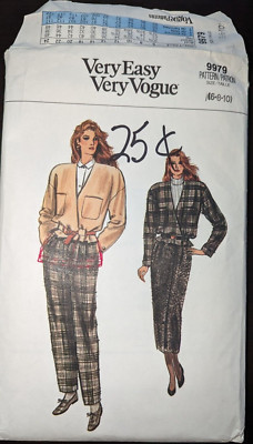 VE Vogue 9979 Womens Boxy jacket Pleated Pencil Skirt & Pants Sz 6-8-10 ...