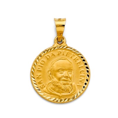 Real 14k Yellow Gold Padre Pio Religious Pendant Charm For Necklace or ...
