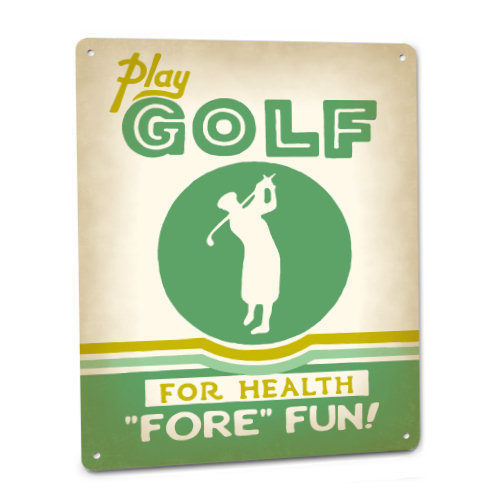Retro Golf Sign Play Fore Fun Club Golfer Swing Ball Drive Sport ...
