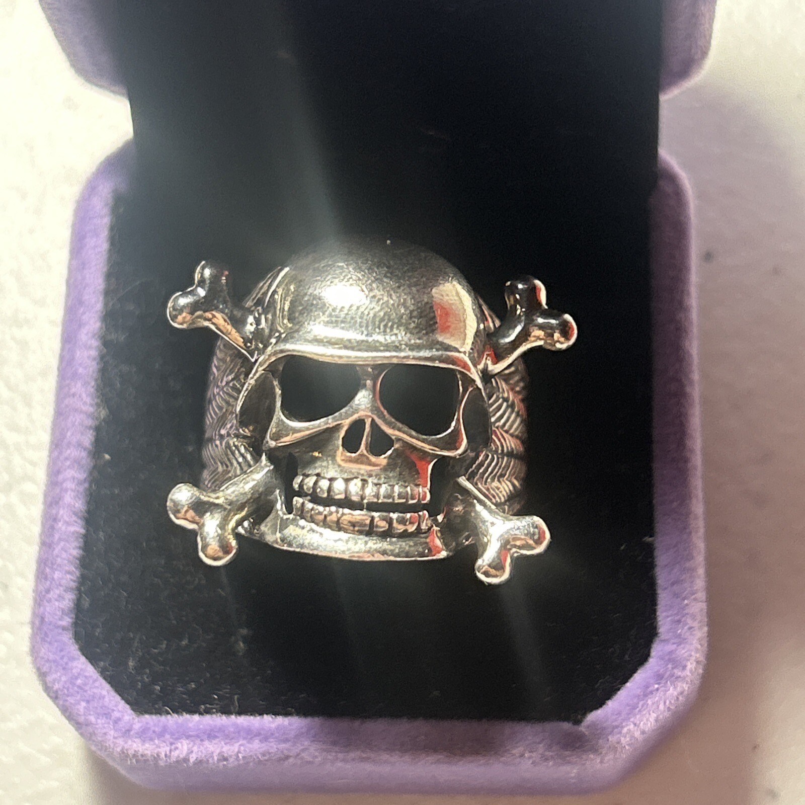 SKULL Bones Face CROSS Ring STERLING 925 Biker Pirat… - Gem