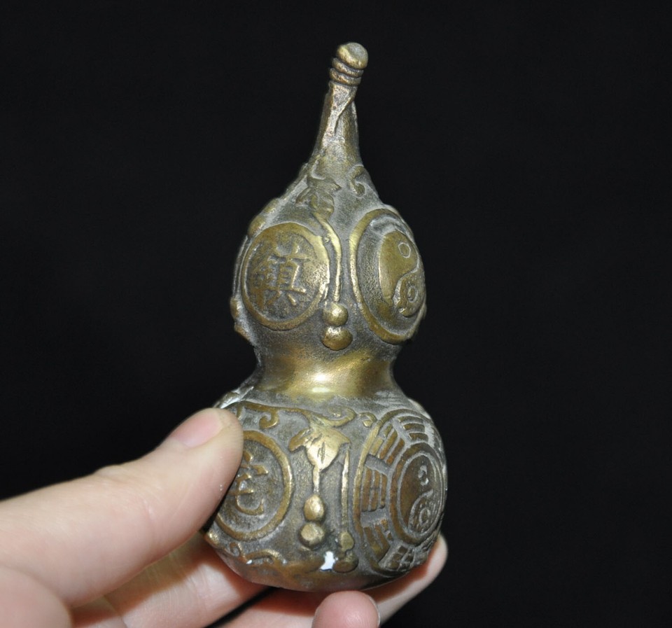 3.2'China Ancient Buddhism bronze carving Ancient Text pattern gourd | eBay