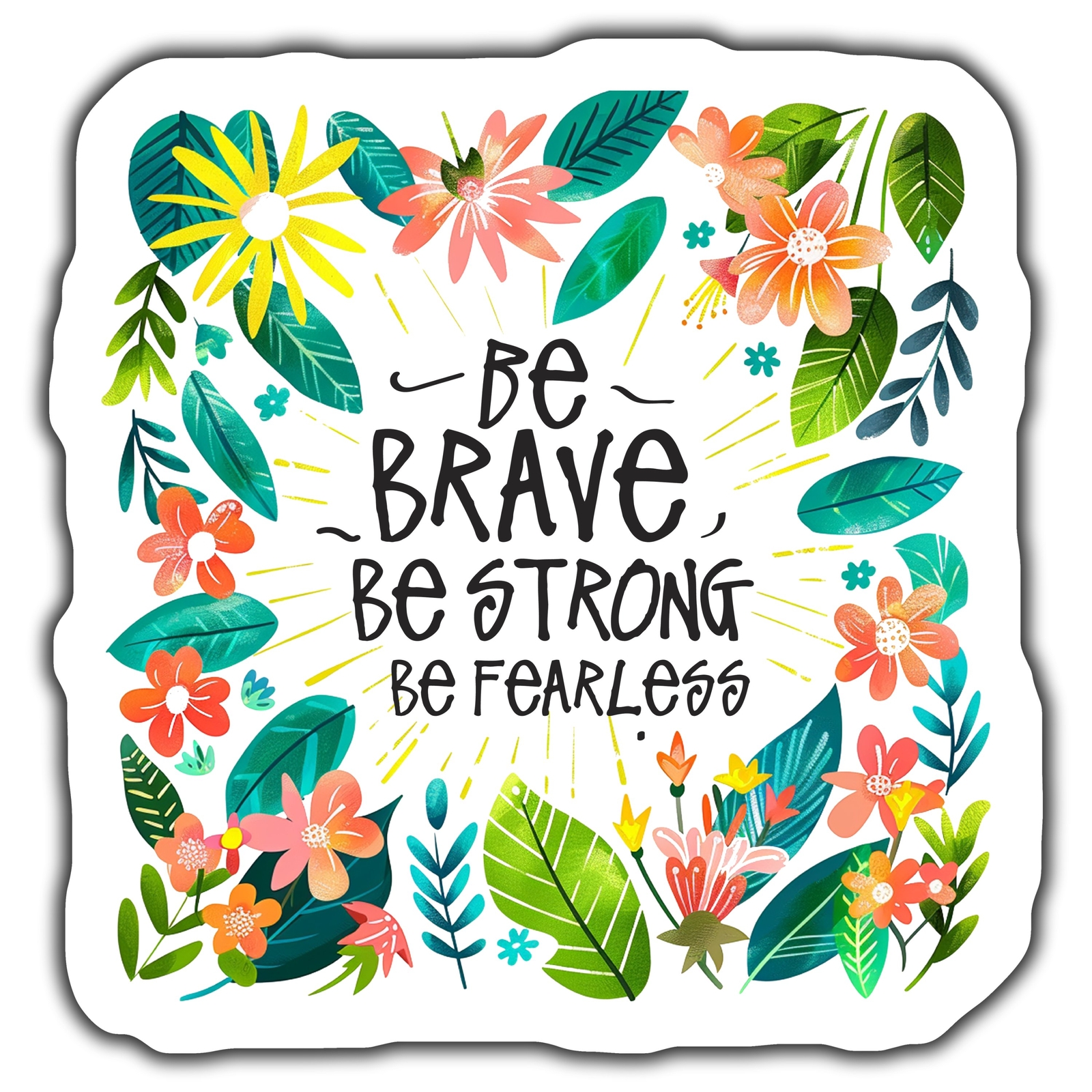 MOTIVATIONAL STICKER, BE BRAVE BE STRONG BE FEARLESS, FLORAL ...