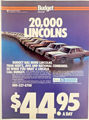 Budget Rent A Car 20,000 Lincolns Vintage 1984 Magazine Ad | eBay