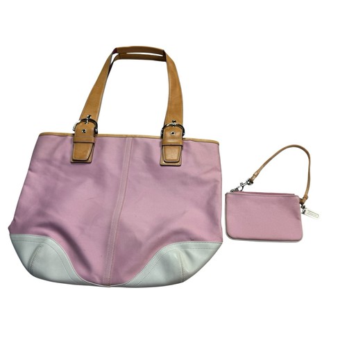 Vintage COACH 5174 Soho Daisy Canvas Leather Trim Pink/Tan Tote Bag ...