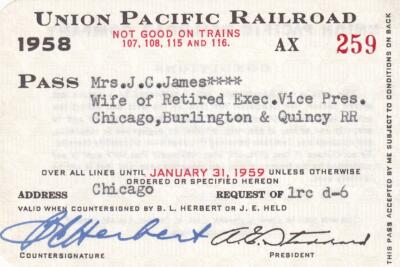 1958 UP Union Pacific Railroad employee pass - CB&Q Burlington Railway ...