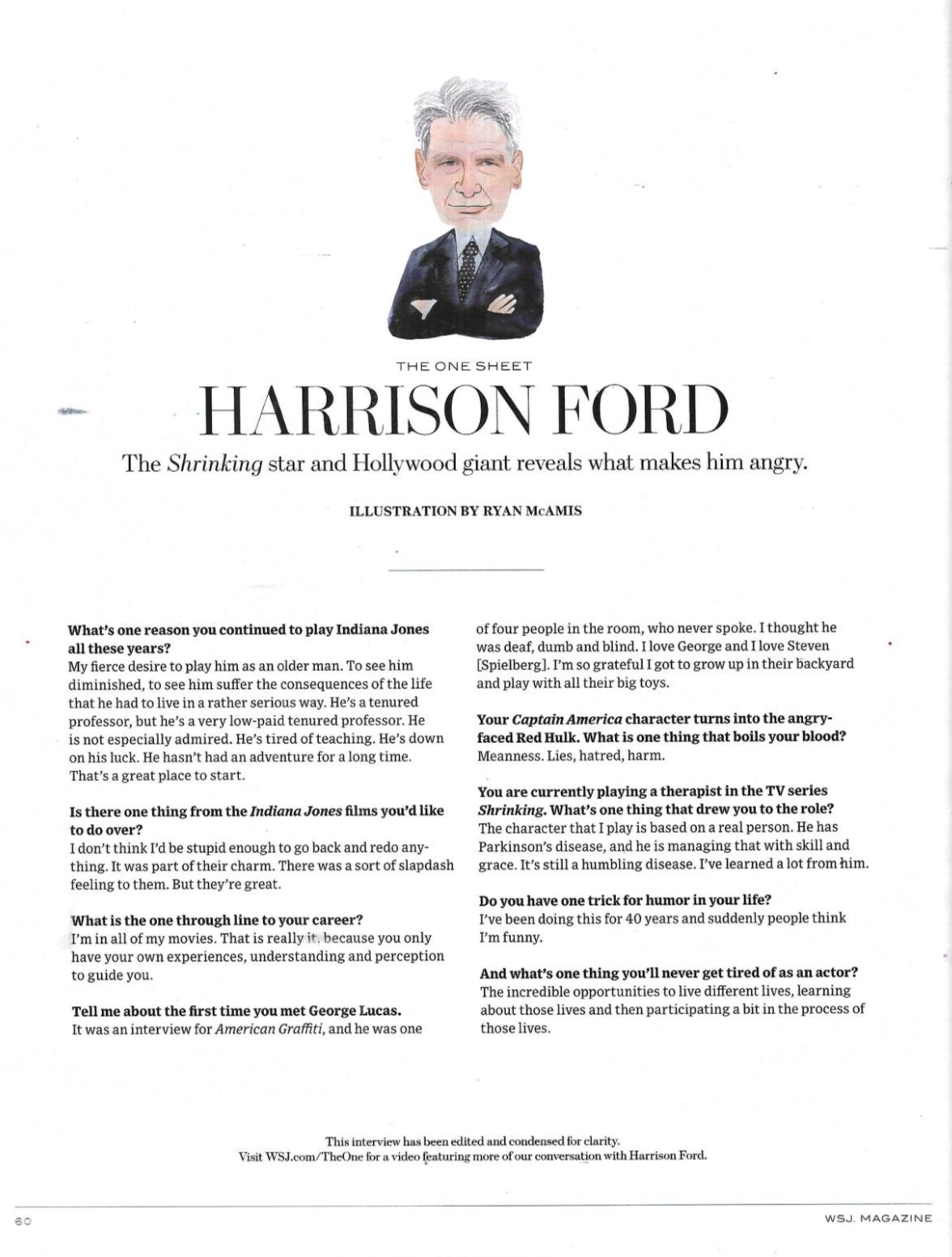 Wall Street Journal Magazine Harrison Ford Lise Davidsen Fashion ...