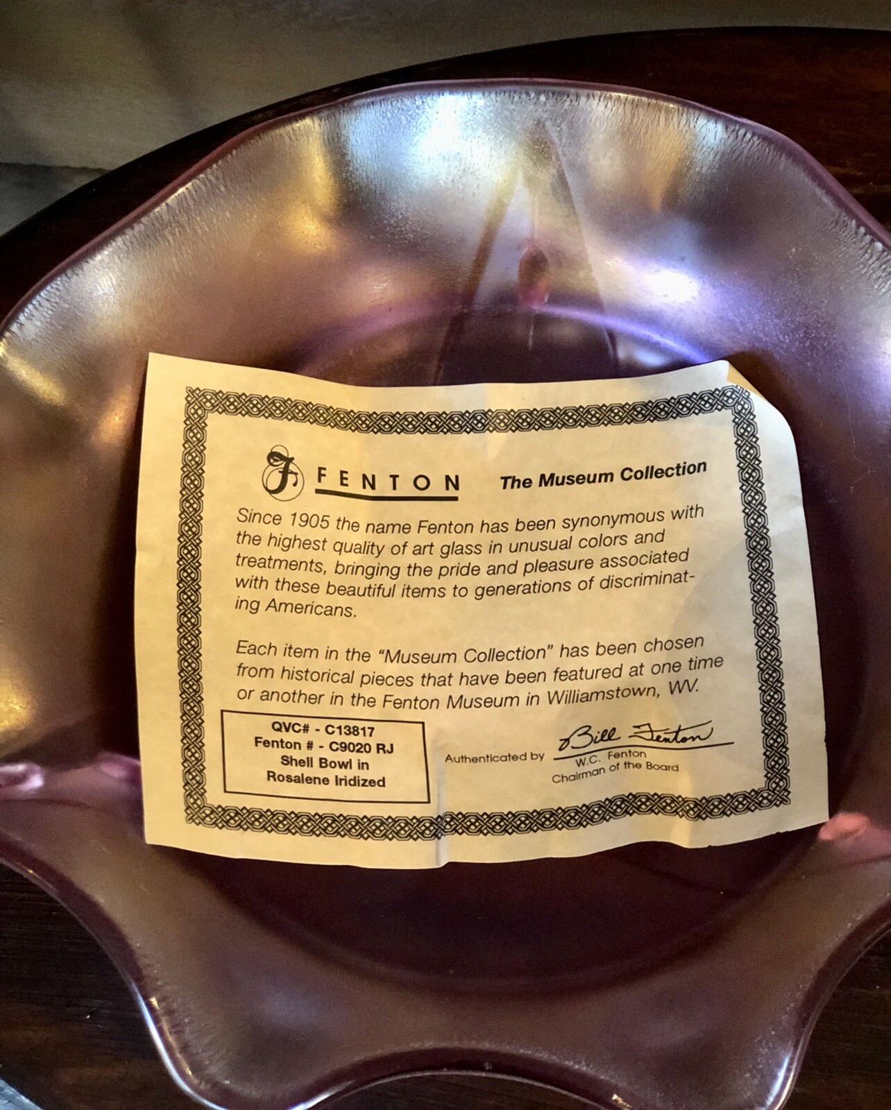 Vintage Fenton Museum Collection Shell Bowl In Rosalene Iridized ...