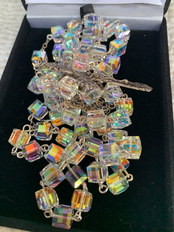 Rosary AB 9mm Crystal Square Beads Catholic Crucifix Sterling Silver | eBay