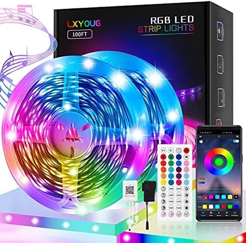 100 Ft LED Strip Lights for Bedroom Music Sync Color Changing RGB LED ...