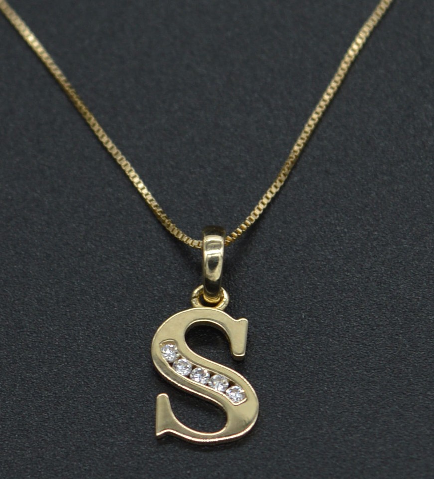 1/10 CT Moissanite Initial Letter S Pendant Necklace 14K Yellow Gold ...