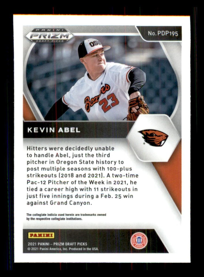 2021 Baseball 2021 Draft Picks Kevin Abel Oregon State Beavers #PDP195 ...