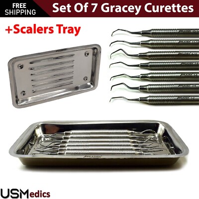 Set Of 7 Gracey Bone Curettes Subgingival Calculus Remover with Scalers ...