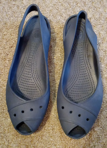 CROCS Farrah Peep Toe Slingback Flat Navy Blue Shoes Women's 10 Slip On ...