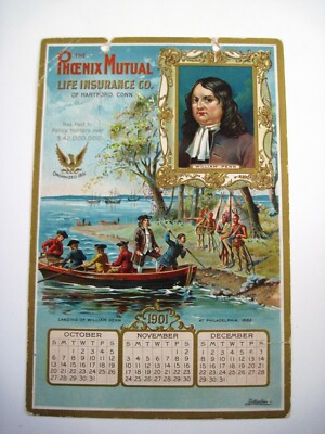 1901 Oct.,Nov.,Dec.Advertising Calendar "Phoenix Mutual Life ...