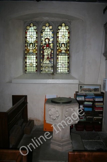 Photo 6x4 Window by the font Ipsden The stained glass window at the ...