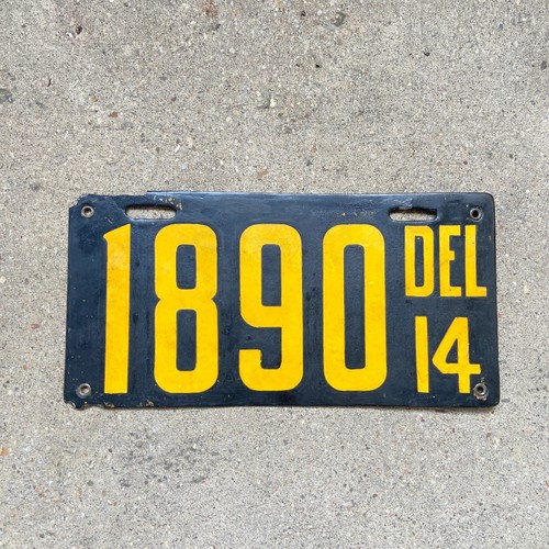 1914 Delaware Porcelain License Plate 1890 Has Touch Up Auto Garage ...