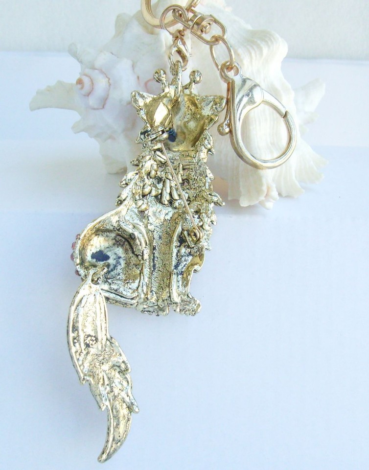 Charming Animal Cat Kitty Keychain Pendant Rhinestone Crystal KP05953 ...