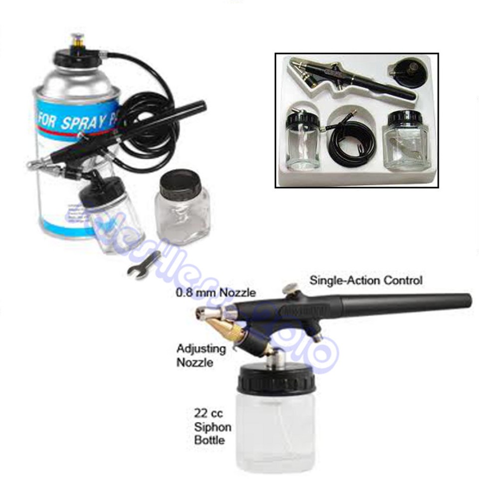 AIR BRUSH KIT SINGLE ACTION PAINT SPRAYER 1/4" NPT w/ PROPELLANT CAN ...